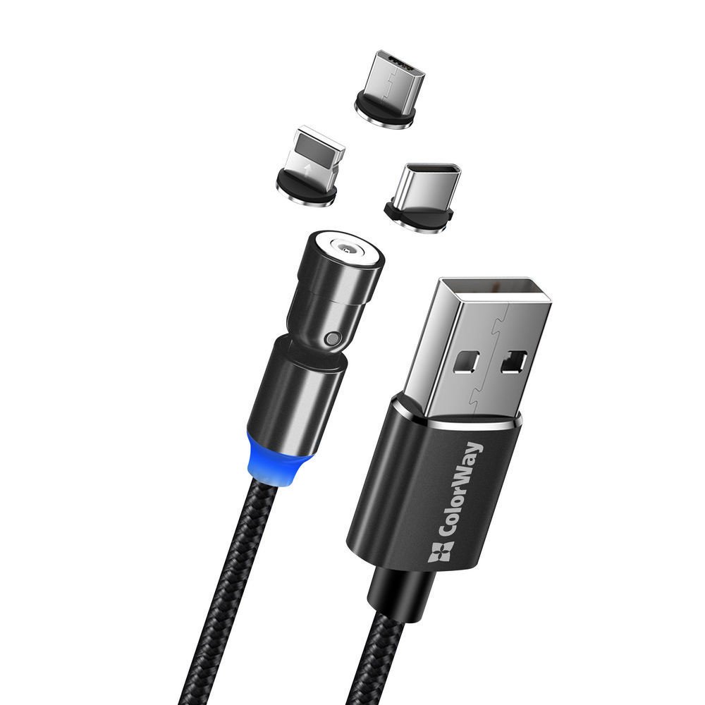 ColorWay Cable 3in1 (Lightning+MicroUSB+Type-C) Magnetic Rotation